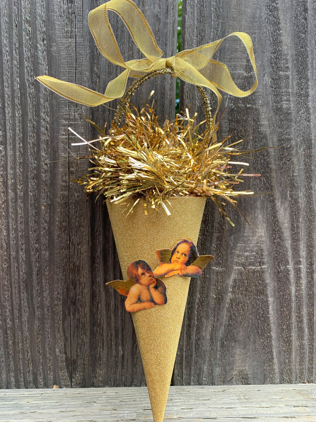 Vintage Victorian Gold Angel Party Cone| Victorian Angel Christmas ...