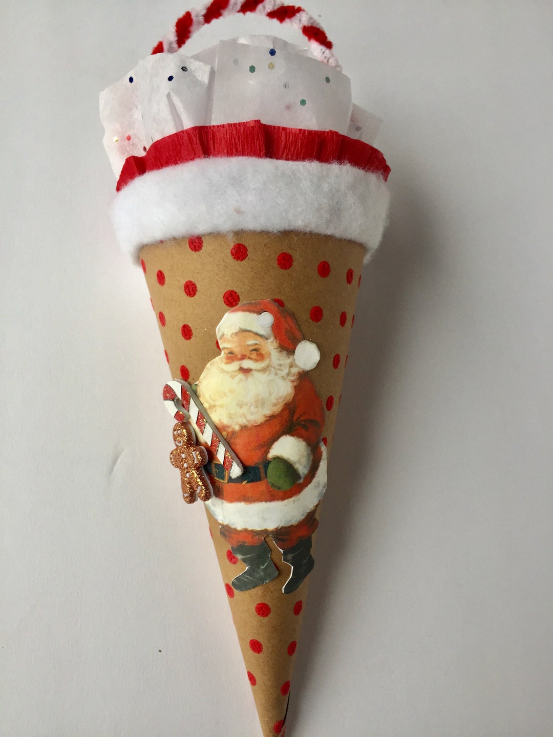 Vintage Santa Cone/party Favor/oranament| Polka Dot Candy Cone| Santa ...
