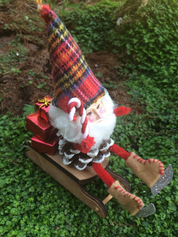 Christmas Gnome/elf on a Sled Gnome Ornament Elf Ornament - Etsy