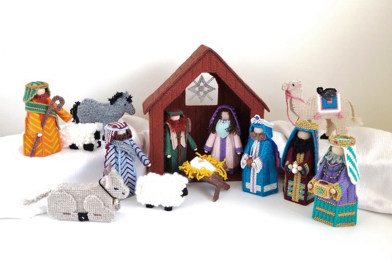 Nativity Away in a Manger 3D Plastic Canvas Set Completed - Etsy