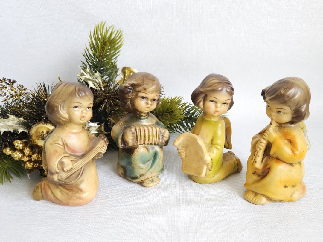 Vintage 4 Piece Chalkware Angels, Musical Instruments, Angel Choir - Etsy