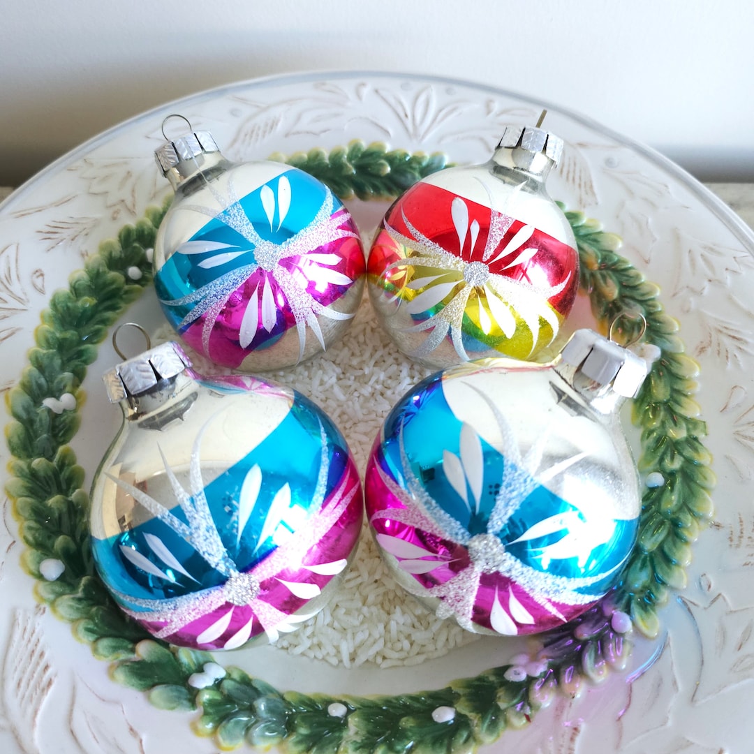 Vintage Christmas Glass BALL Ornaments, Set of 4 Multi-colored Tree ...