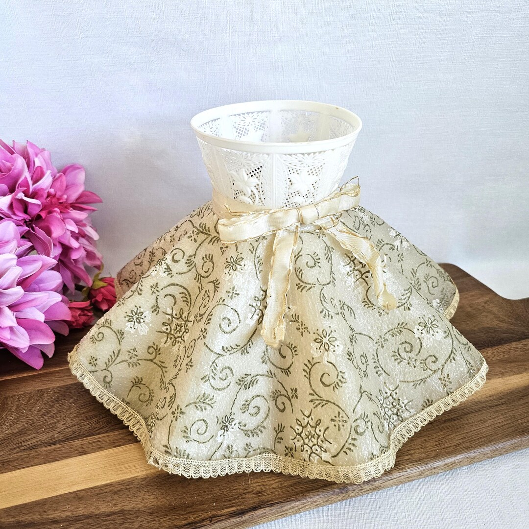 Lamp Shade, Vintage White Plastic Ruffle Lampshade With Sheer Cover ...