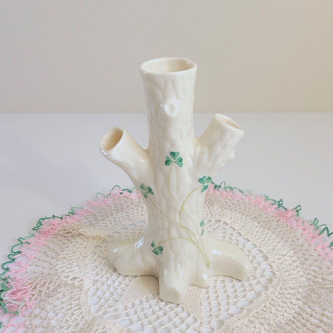 Vintage Irish Belleek tree Stump Vase Green - Etsy