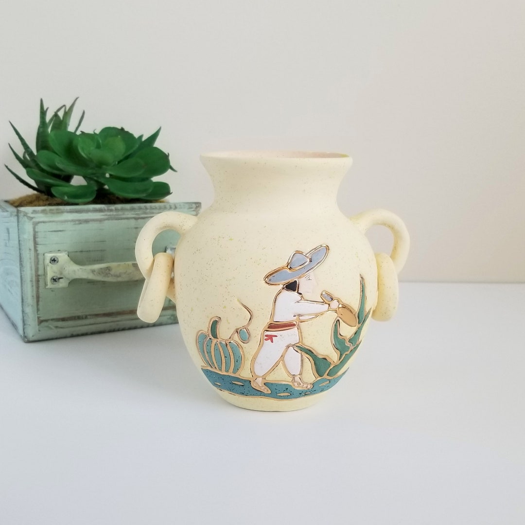Vase, Ceramica Gardiel Linea Gold 24K Mexico Pottery Vase, Vintage ...