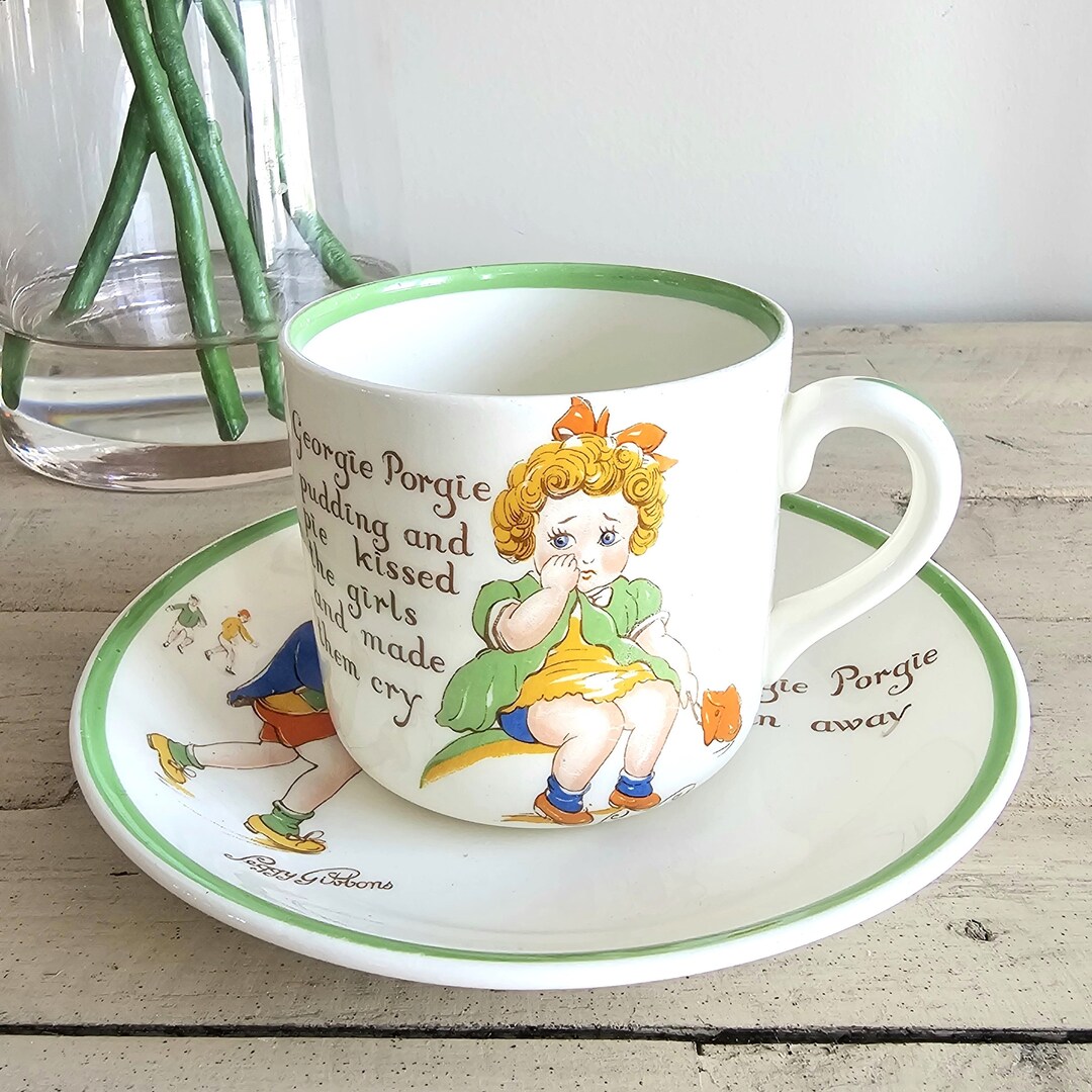 Nursery Rhyme Cup and Saucer, Vintage Midwinter English Georgie Porgie ...