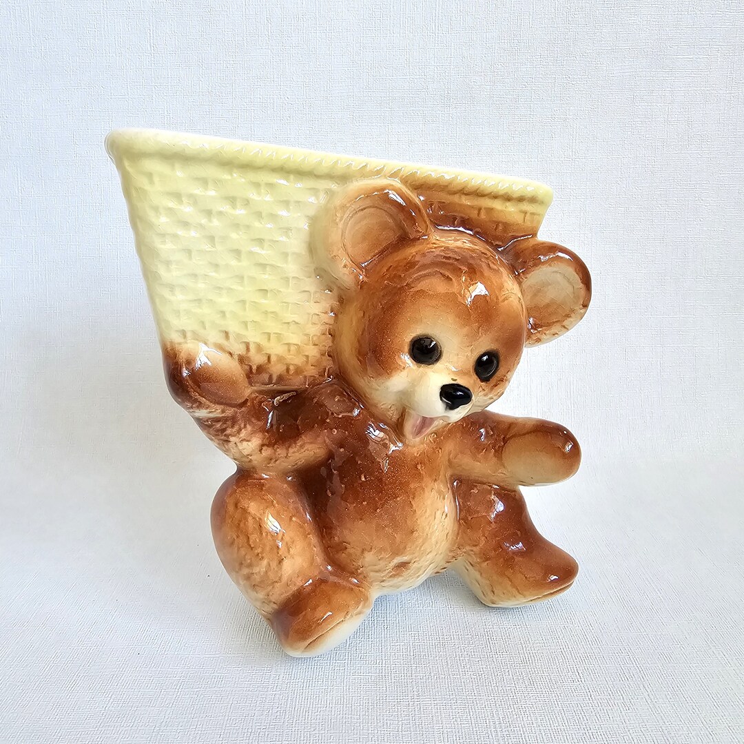 Vintage Royal Copley Planter, Teddy Bear Holding A Basket Plant Pot - Etsy