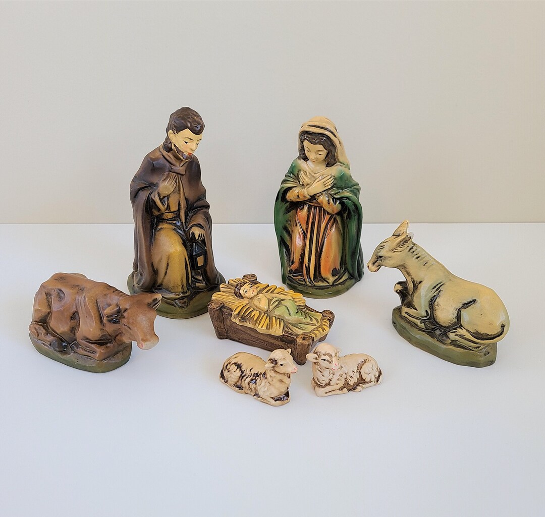 Nativity Figurines, Vintage Paper Mache Holy Family, Creche, Manger ...