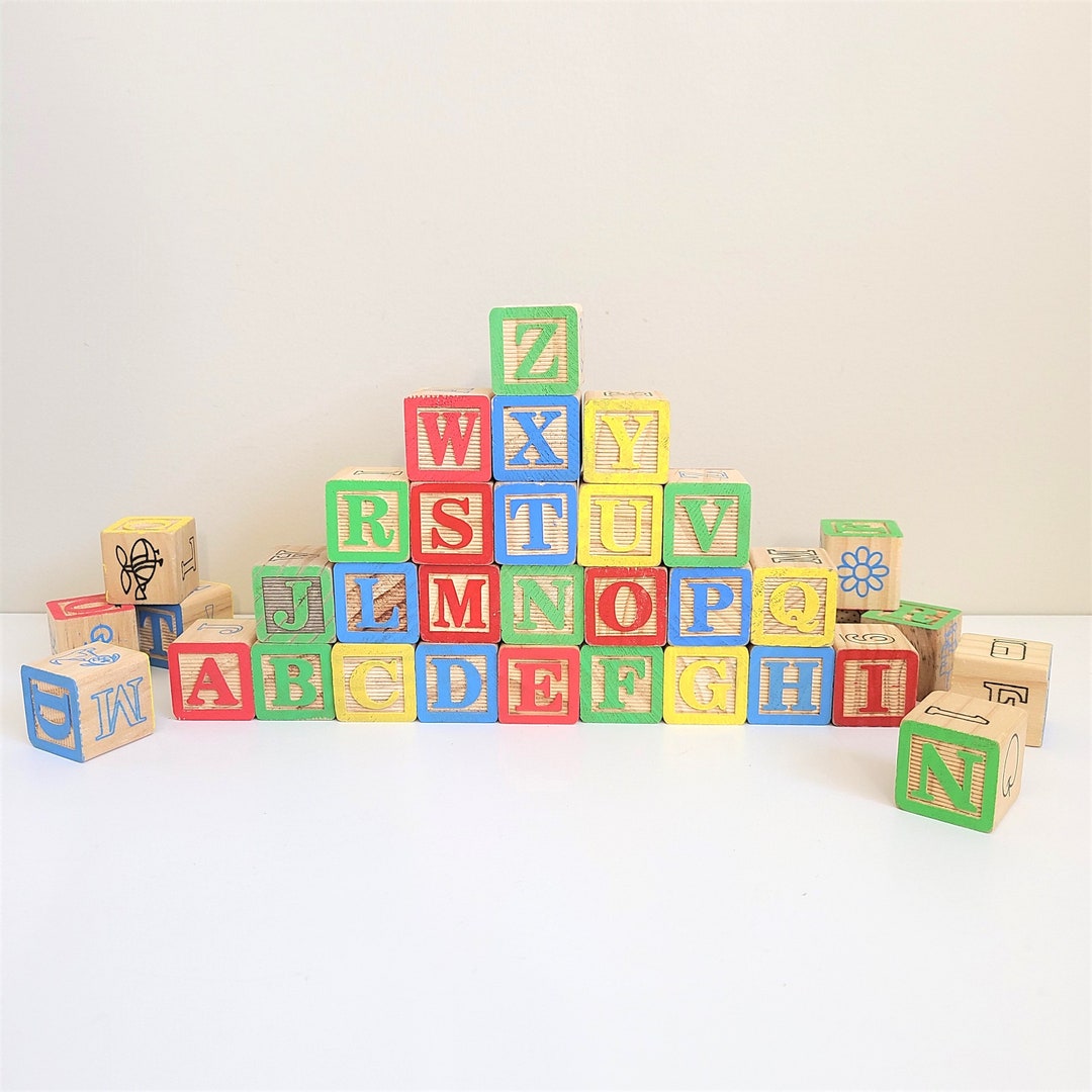 Blocks, Vintage Set of 35 Wooden Alphabet Blocks - Etsy