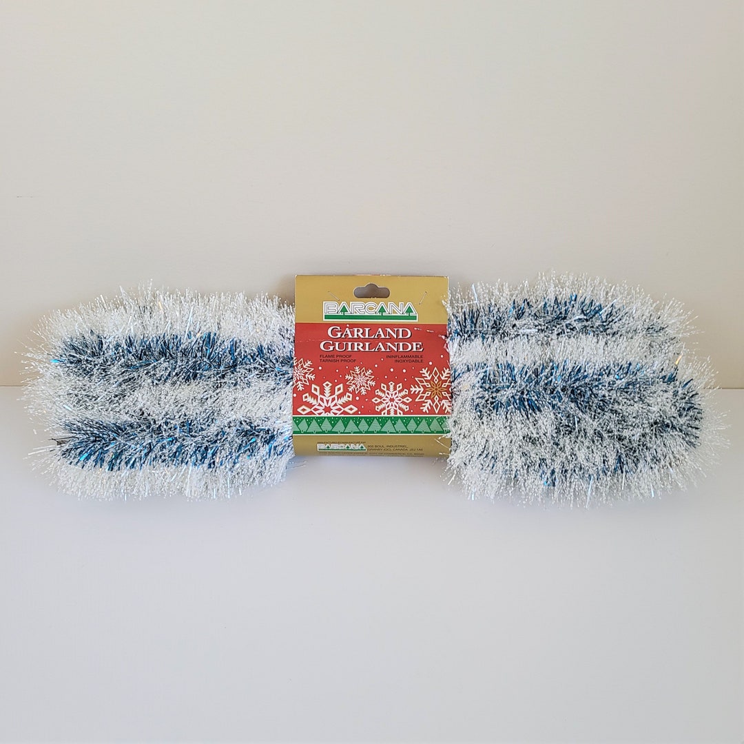 Garland, Vintage Christmas Barcana Tinsel, Metallic Blue and White, New ...