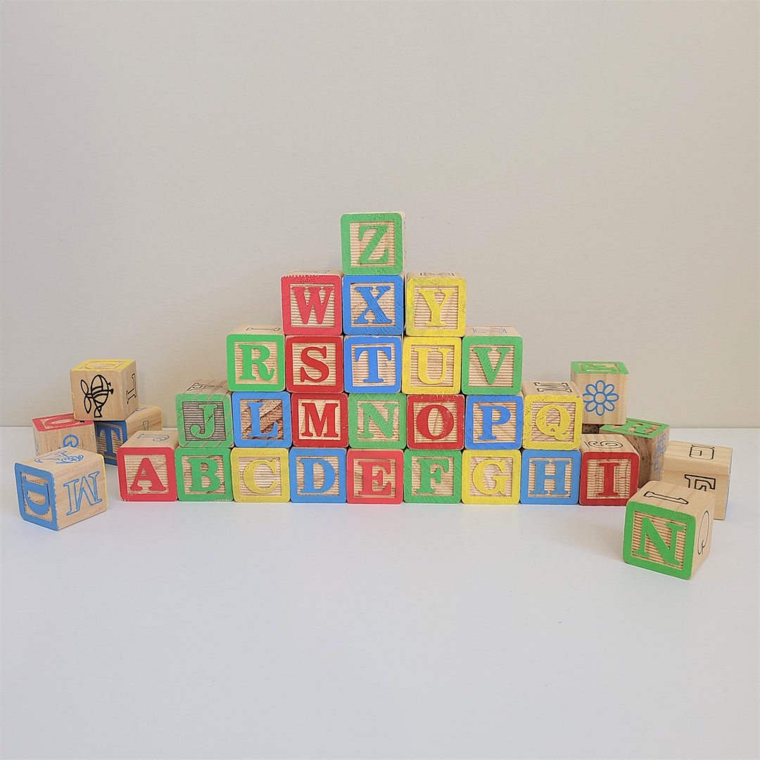 Blocks, Vintage Set of 35 Wooden Alphabet Blocks - Etsy
