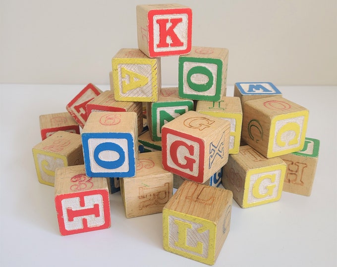 Blocks, Vintage Set of 30 Wooden Alphabet Blocks - Etsy