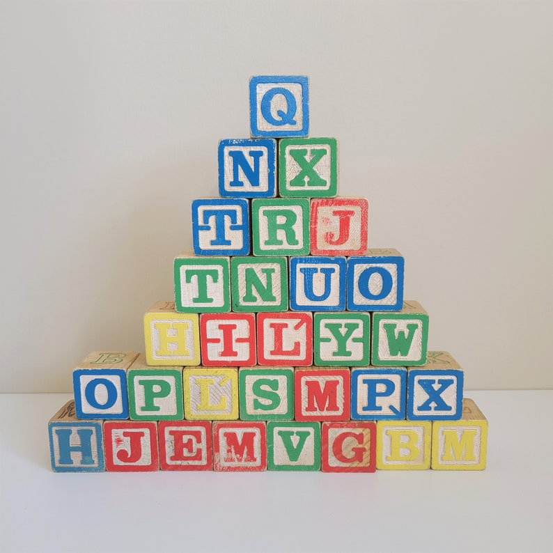 Blocks Vintage Set of 30 Wooden Alphabet Blocks - Etsy