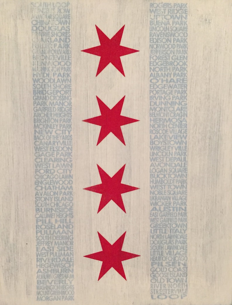Chicago Neighborhood Flag or Map Wood Sign Handpainted Ink - Etsy