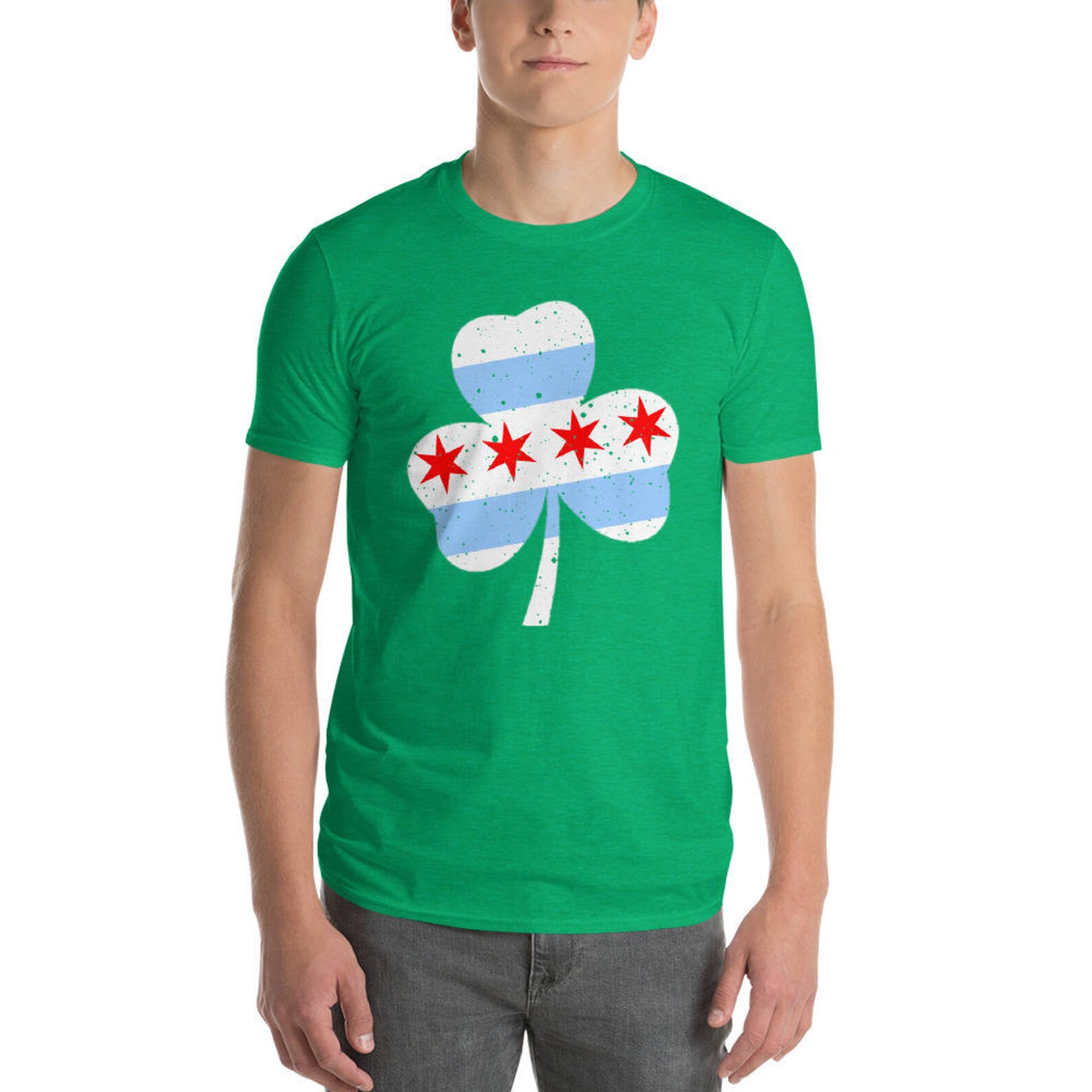 Chicago Flag Shamrock Short-sleeve T-shirt - St. Patrick's Day, Chi ...