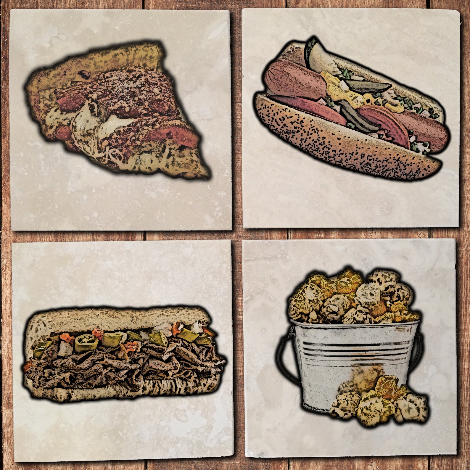 Chicago Style Food Tile Coaster Set Deep Dish Pizza Chicago - Etsy
