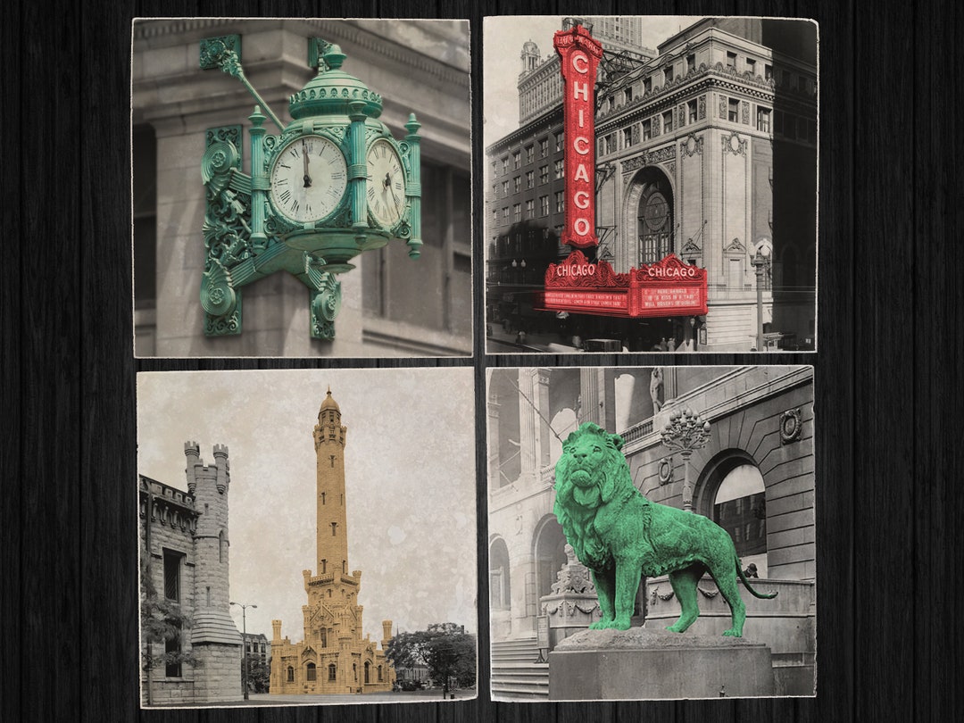 Vintage Chicago Landmark Tile Coaster Set - Marshall Fields, Chicago ...