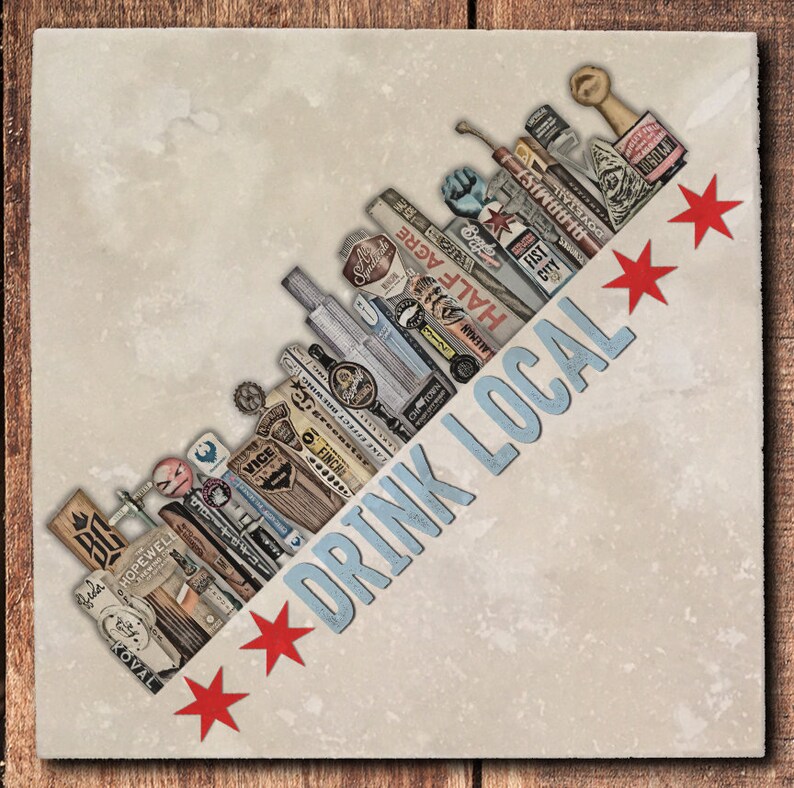 Chicago Coaster Set - Mix & Match - Chicago Flag, Skyline, Drink Local ...