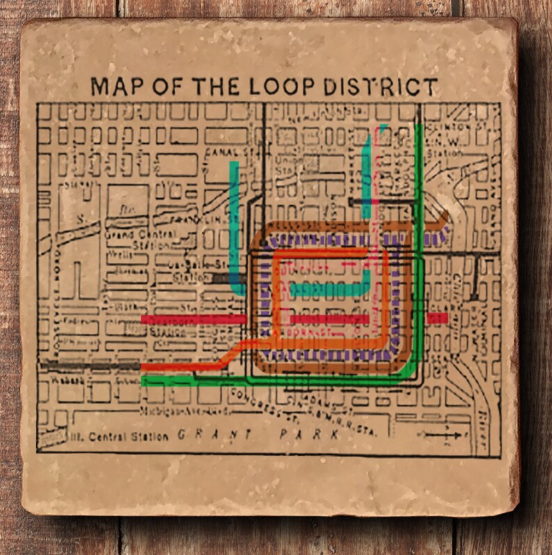 Chicago CTA El Train Coasters Vintage Map Color Lines | Etsy