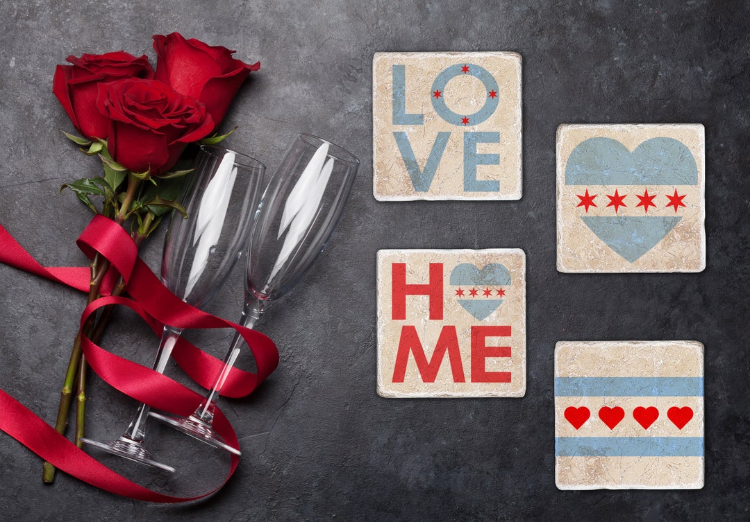 Chicago Love Coaster Set - Chicago Heart Flag, Love, Home - Valentine's ...