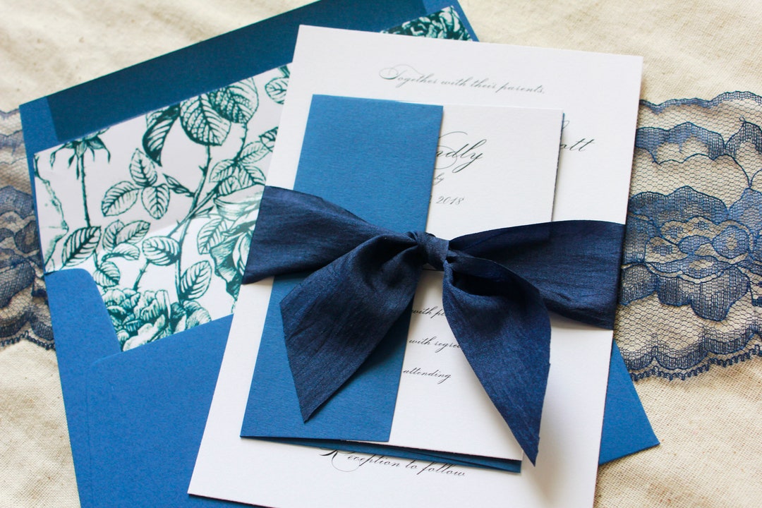 Navy Blue Wedding Invitations, Elegant Invitation Set, Formal Wedding ...
