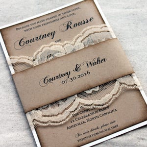 Rustic Wedding Invitations With Lace Wrap - Etsy