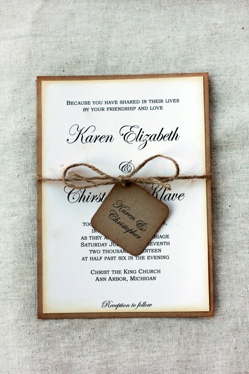 Simple Rustic Wedding Invitations Vintage Wedding Invitation | Etsy