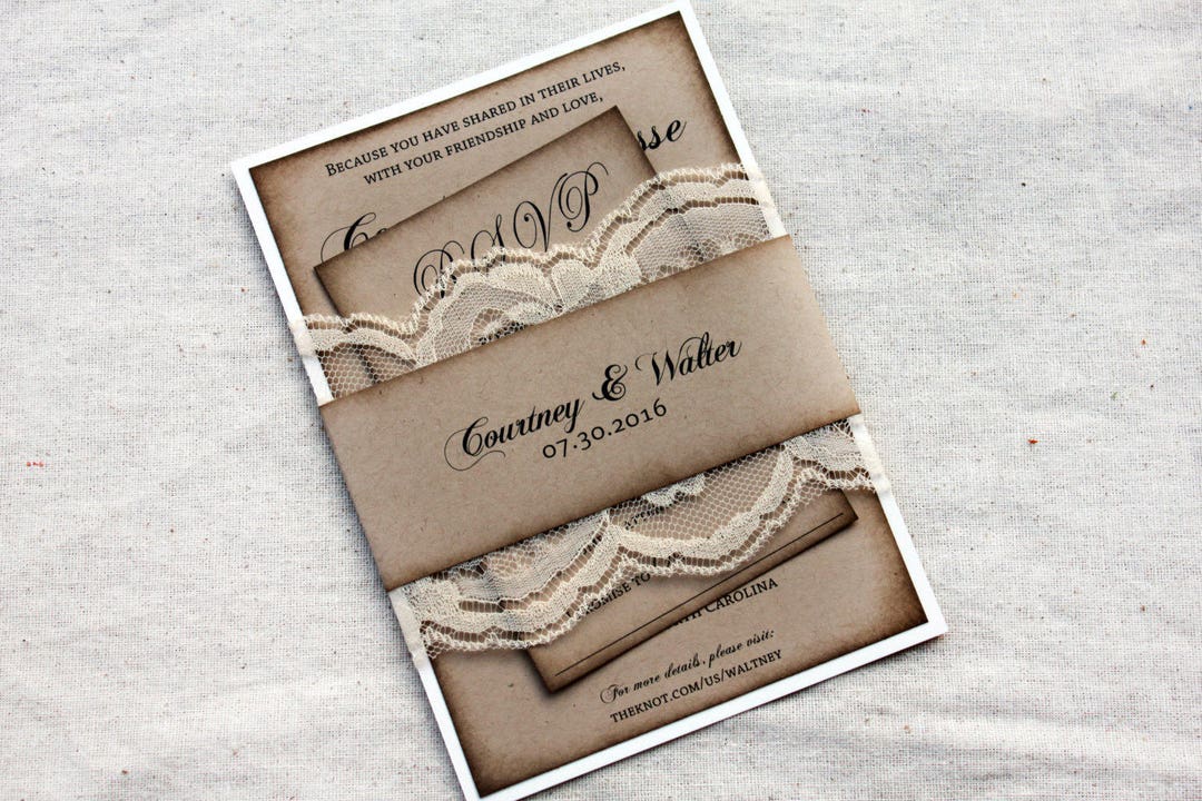 Rustic Wedding Invitations With Lace Wrap - Etsy