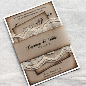 Rustic Wedding Invitations With Lace Wrap - Etsy