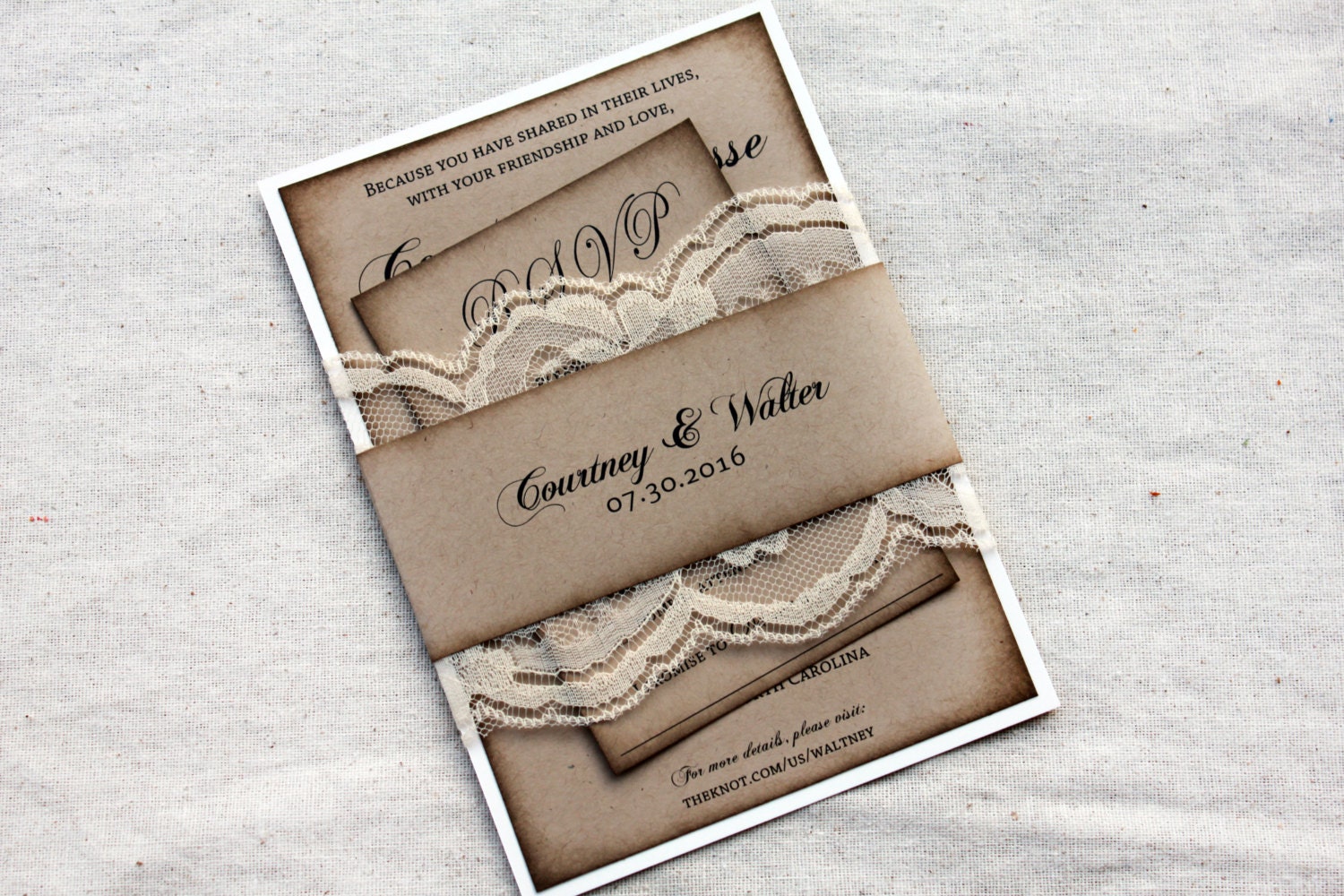 Blank Burlap And Lace Invitations