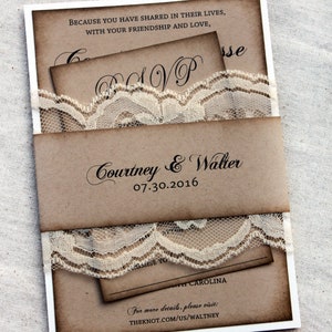 Rustic Wedding Invitations With Lace Wrap - Etsy