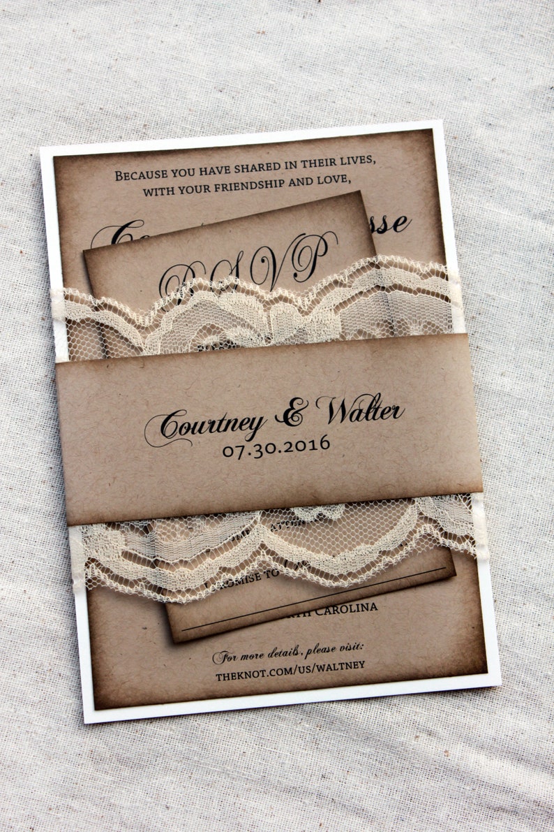 Rustic Wedding Invitations With Lace Wrap - Etsy
