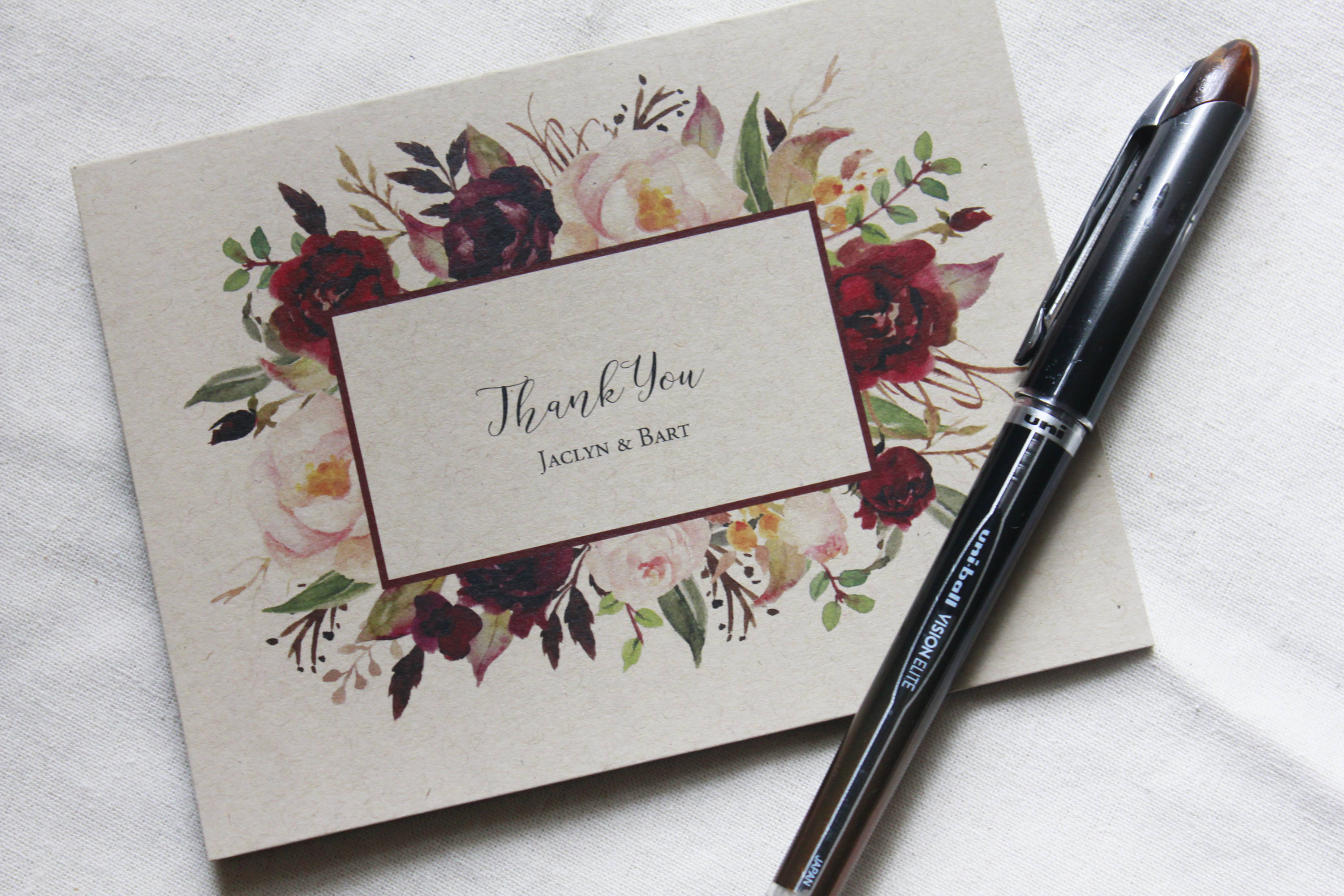Rustic Wedding Thank You Cards With Flowers Floral Note Card - Etsy
