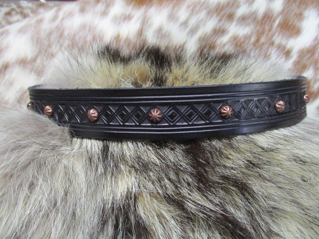 Tooled Leather Hat Band With Antique Copper Umbrella Spots. - Etsy