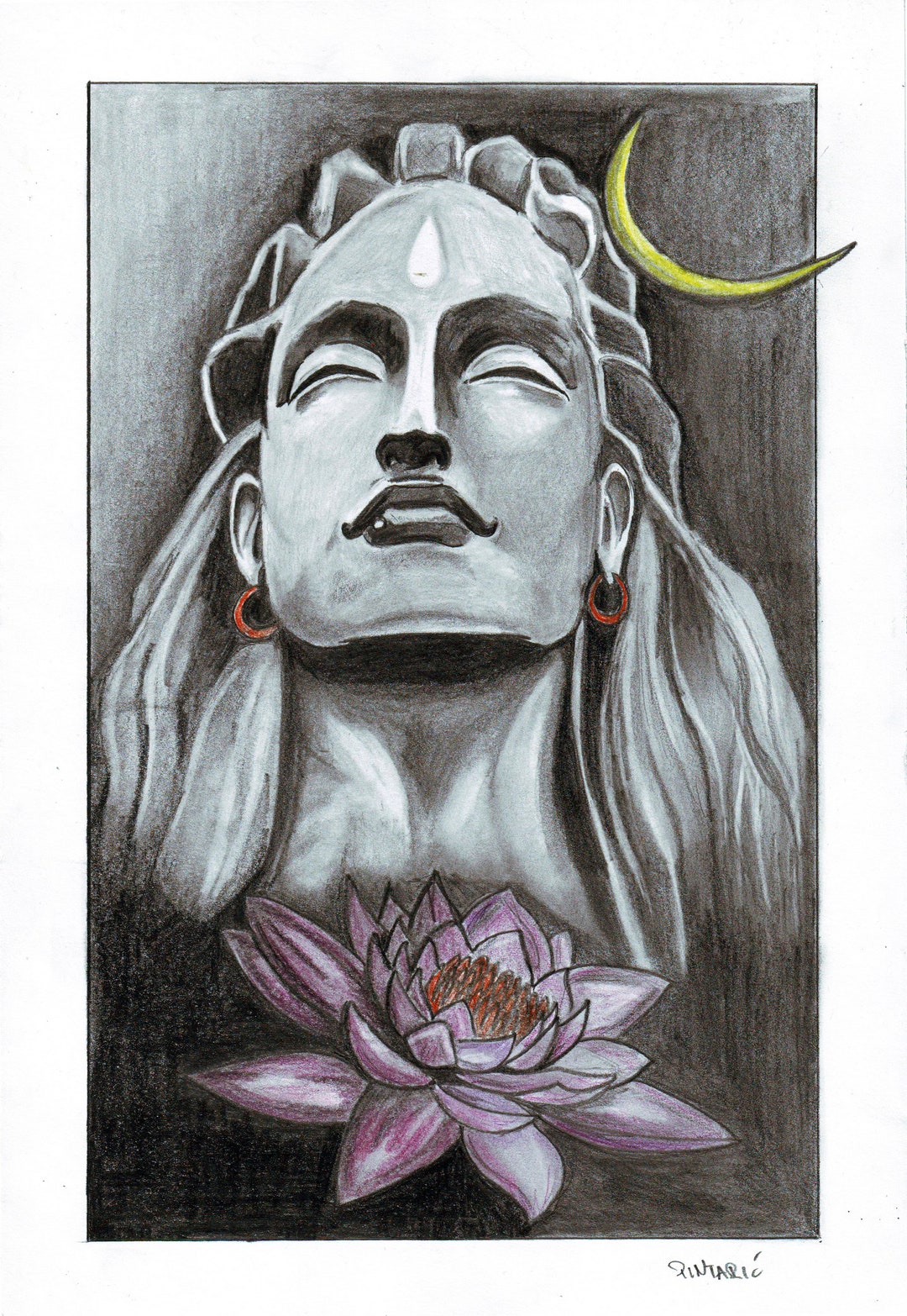 Lord Shiva With Lotus Flower the Auspicious One Drawing - Etsy Australia