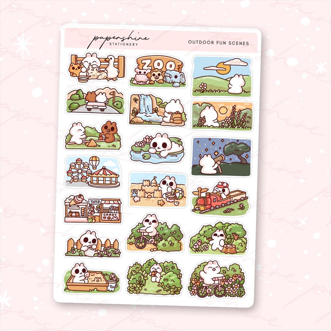 Outdoor Fun Scenes Sampler Stickers Unique Cute Hand Drawn Journaling ...