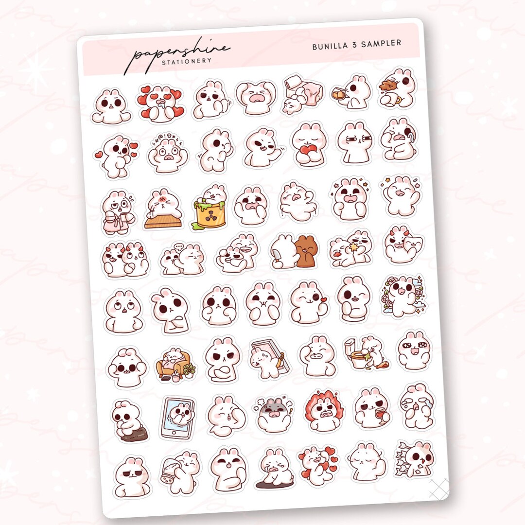 Bunilla 3 Sampler Stickers Daily Activities Unique Cute Hand Drawn ...