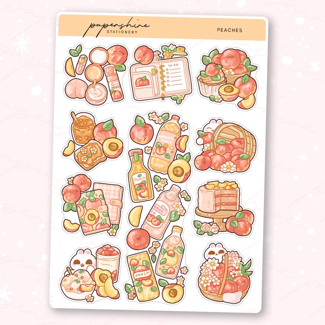 Peaches Journaling Stickers Unique Cute Hand Drawn Journaling and ...