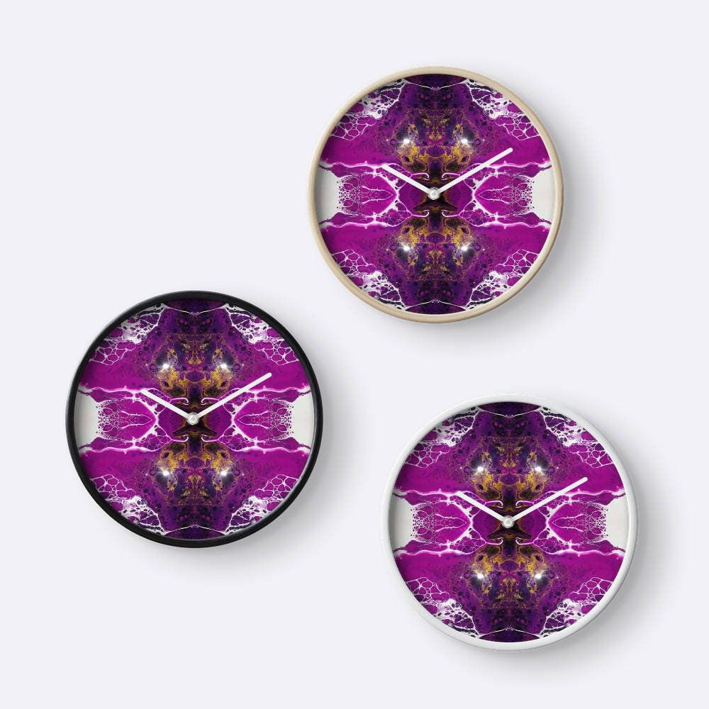 Pink Fluid Painting Clock wall Clock, Art, Unique Wall Clock, Paint ...