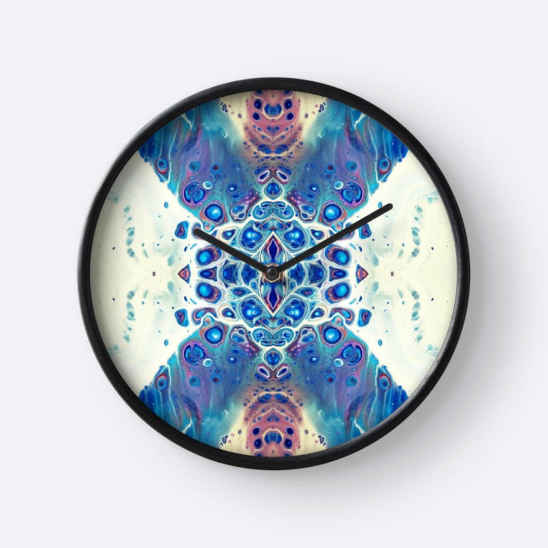 Blue Fluid Painting Clock (wall Clock, Art, Unique Wall Clock, Paint ...