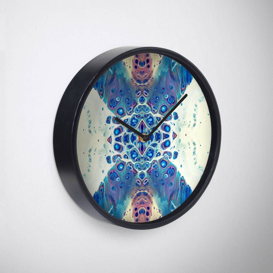 Blue Fluid Painting Clock (wall Clock, Art, Unique Wall Clock, Paint ...
