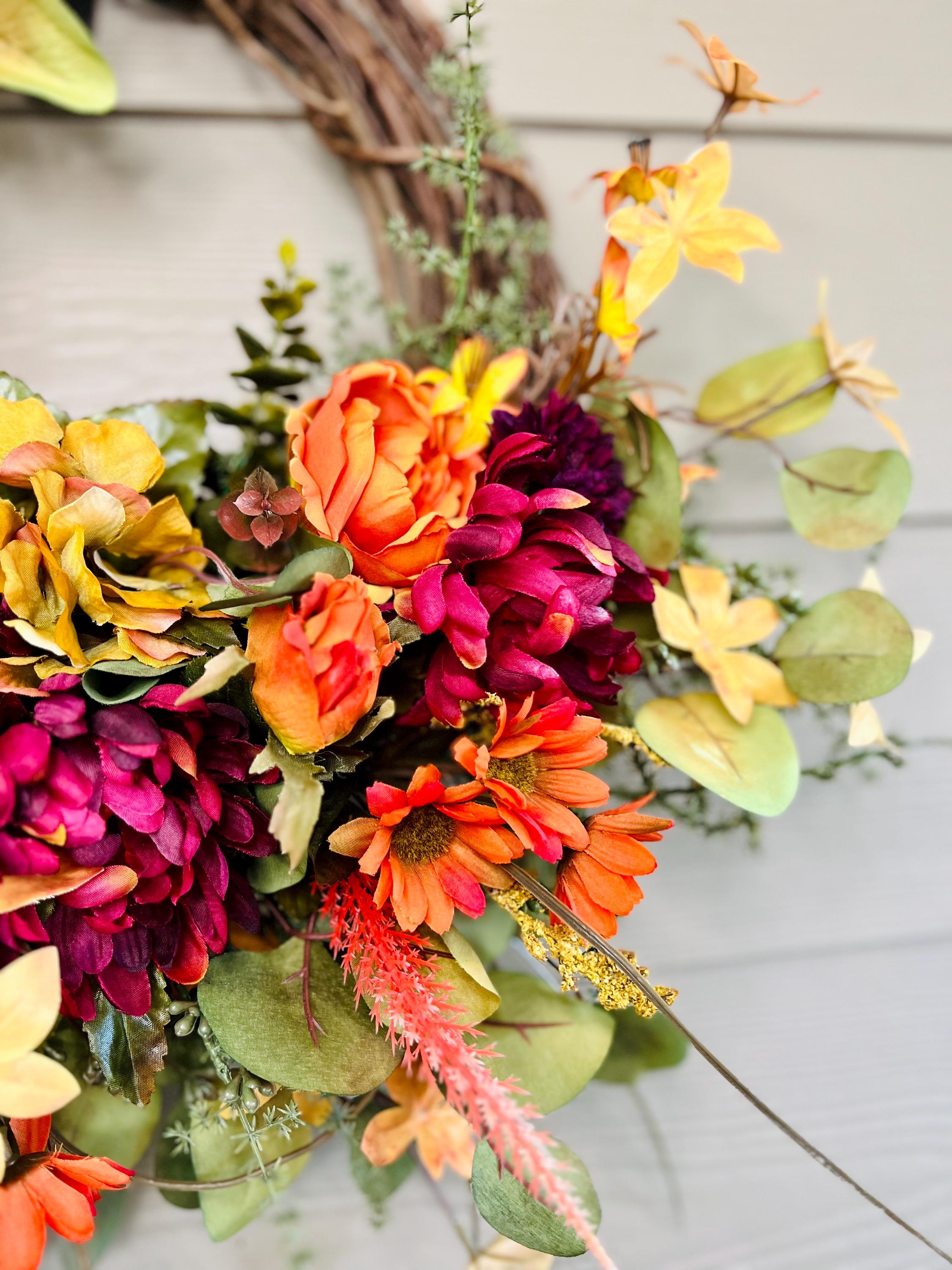 Colorful Thanksgiving Wreath With Bow for Front Door, Vibrant Fall ...