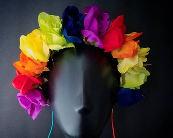 Rainbow flower crown | Etsy