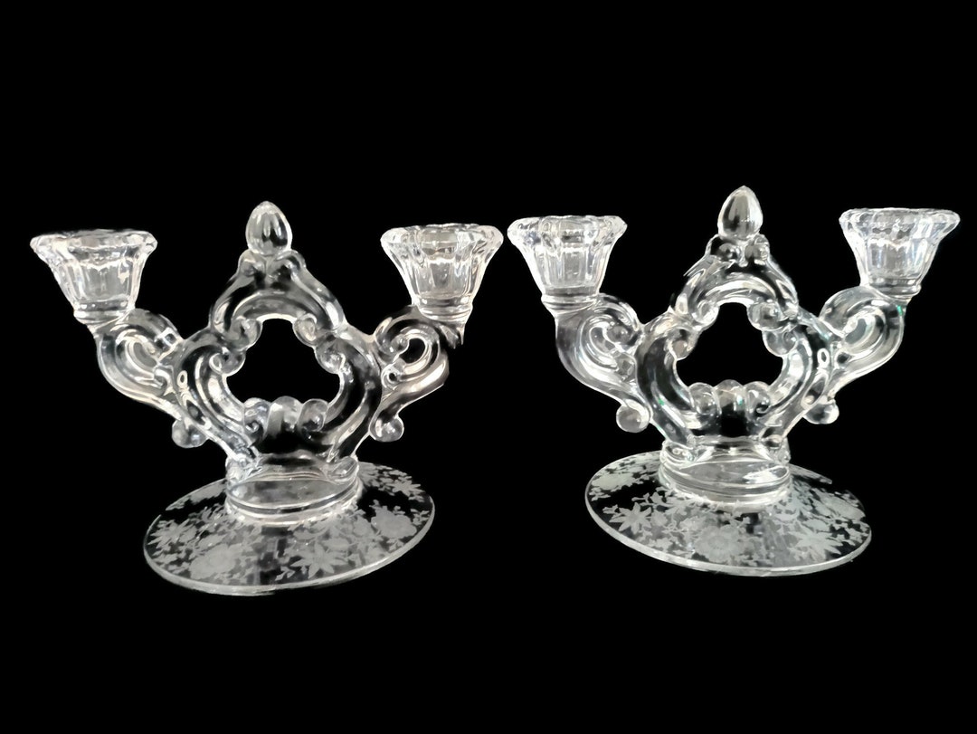 Wildflower Clear by CAMBRIDGE Pair of Double Light Candlesticks Circa ...