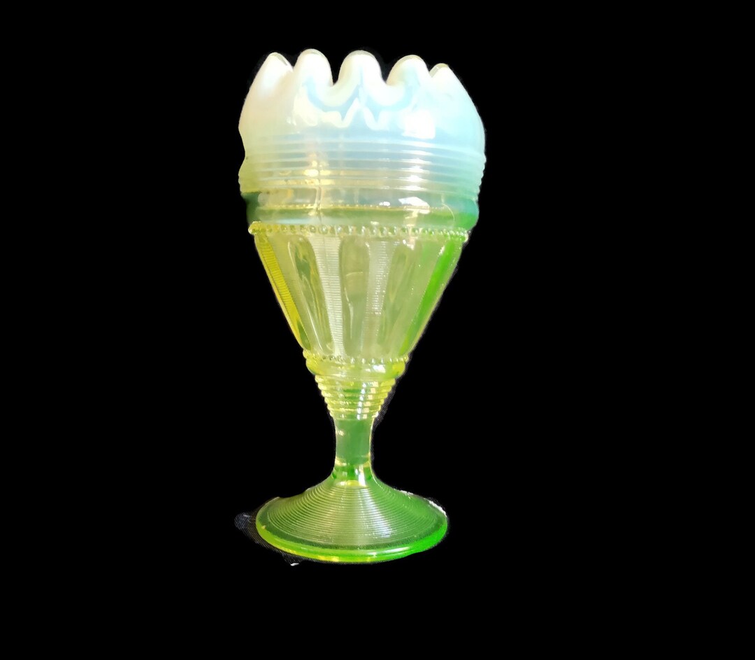 FLUTED BARS and BEADS by Jefferson Glass Company Uranium Glass Vase Ca ...