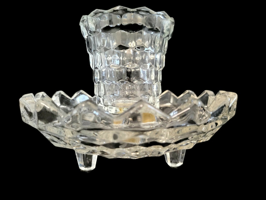 American Whitehall Indiana Glass Cubist Candle Votive Holder 3 Footed ...