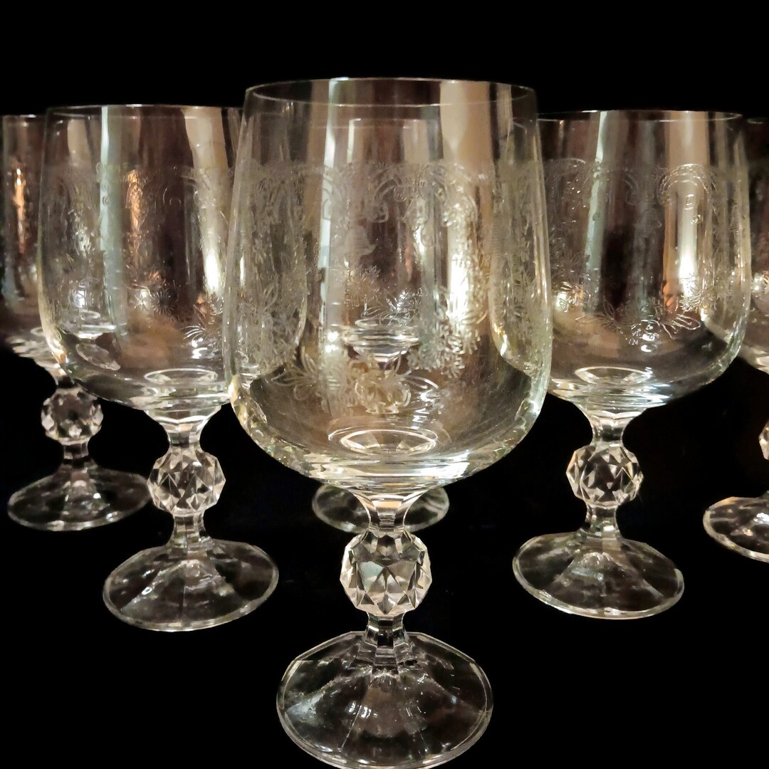 Bohemia Claudia Cascade Bell Etched Set of 6 Water Goblets Ball Cut Stems - Etsy