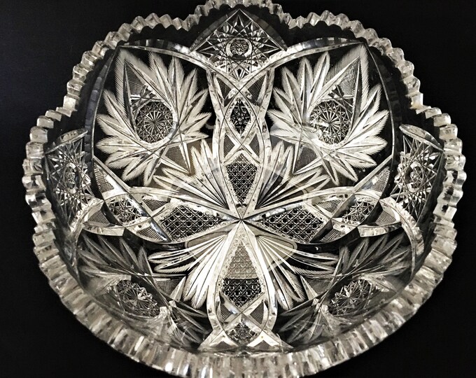 American Brilliant Period Heavy Cut Glass 9 Inch Bowl STUNNING! - Etsy