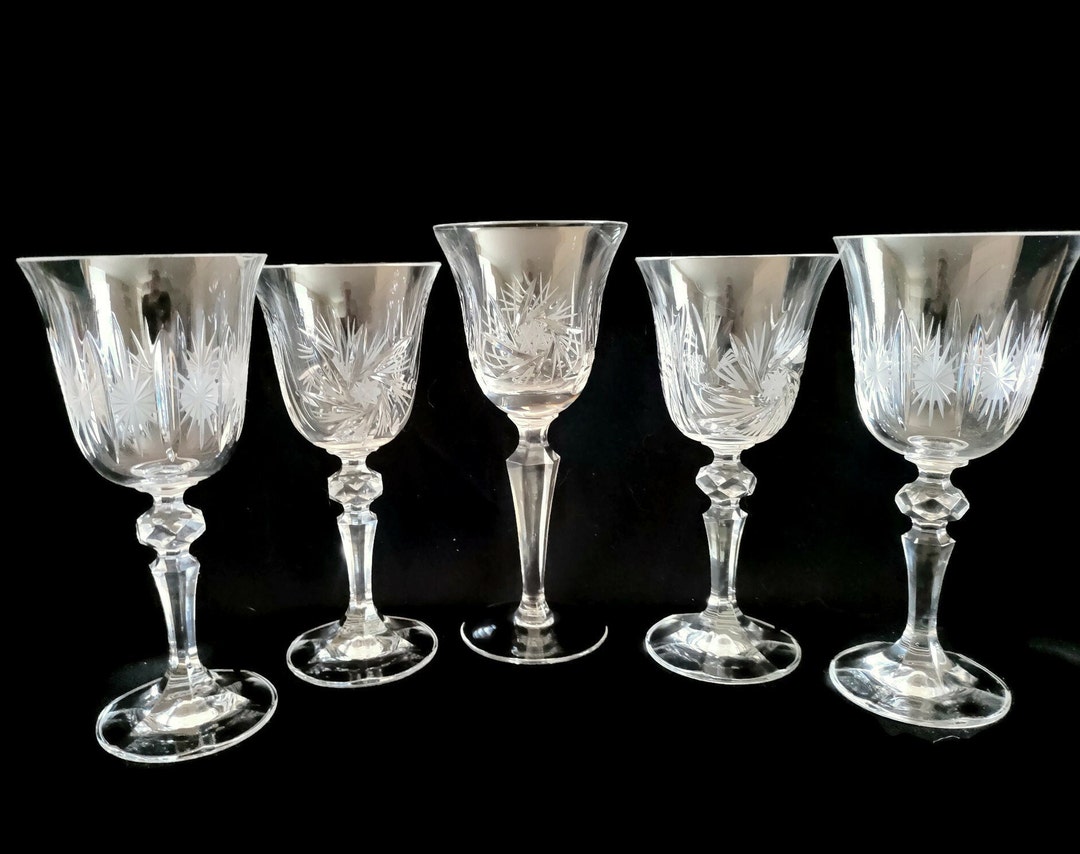 Vintage Assortment of Fine Cut Bohemian Crystal Stemware Lot of 5 Water ...