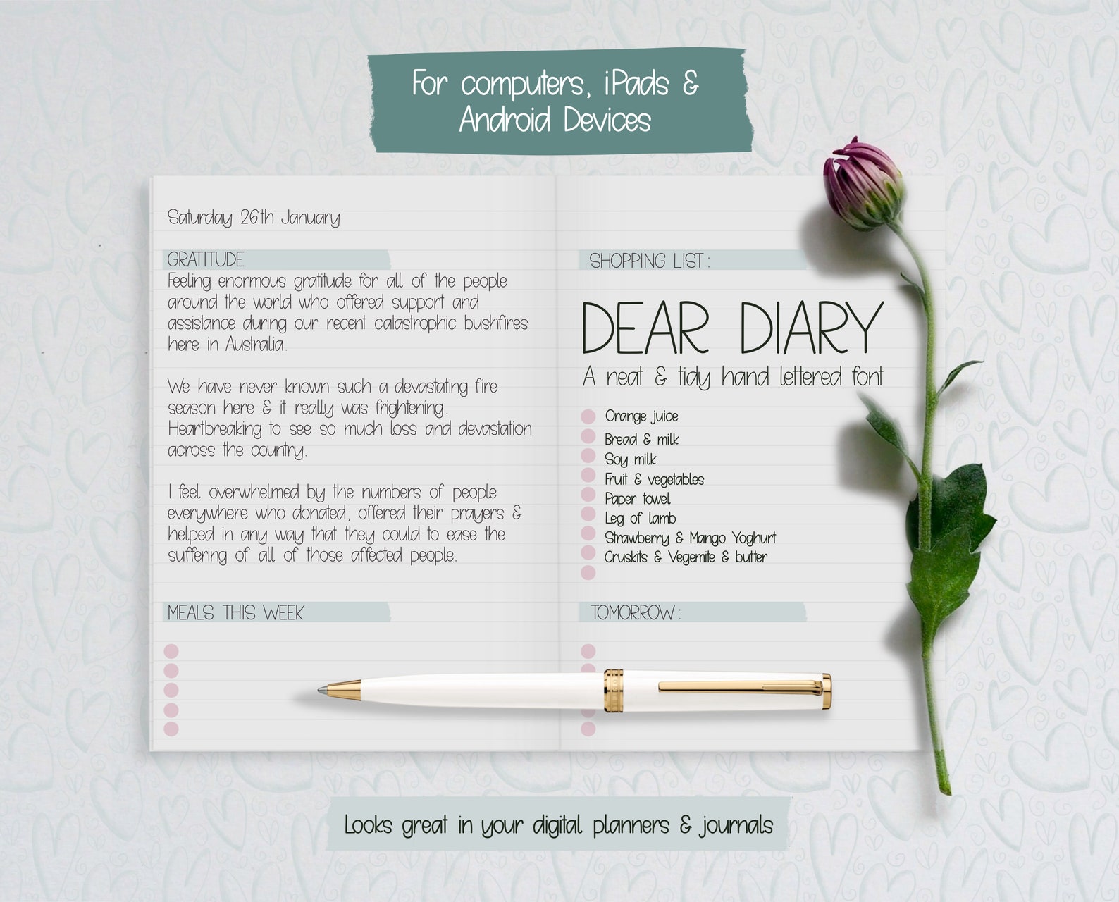Hand Lettered Font Dear Diary Print Font Regular and Bold for | Etsy ...